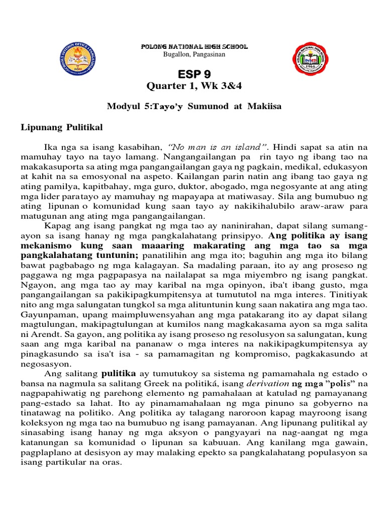 ESP9 Q1 MODYUL-5-8 Week34 | PDF