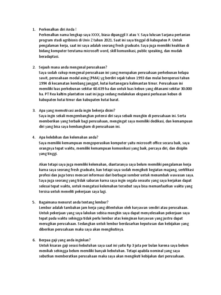 Contoh Jawaban Interview | PDF