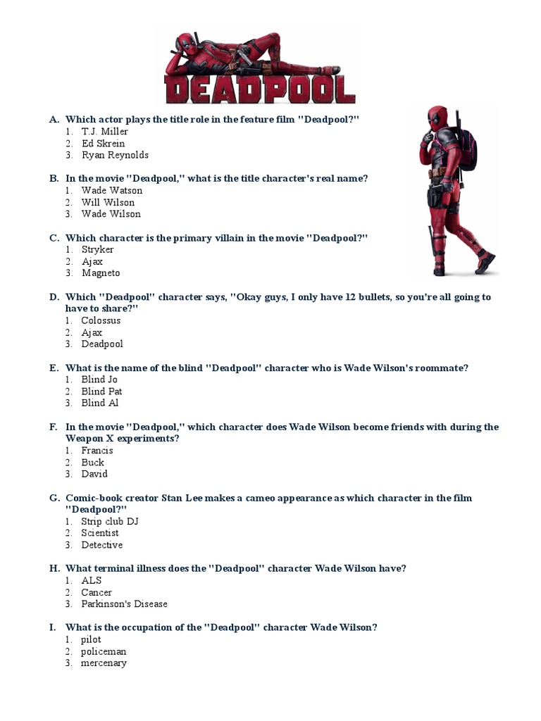Movie Quiz Deadpool 1 Video Movie Activities - 127680 | PDF