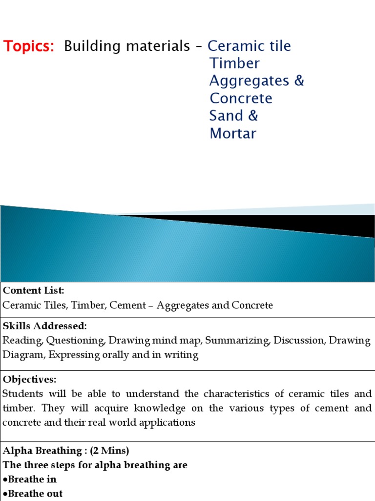 Unit - 1 Topic 3 Ceramic Tiles, Timber, Cement Concrete | PDF ...