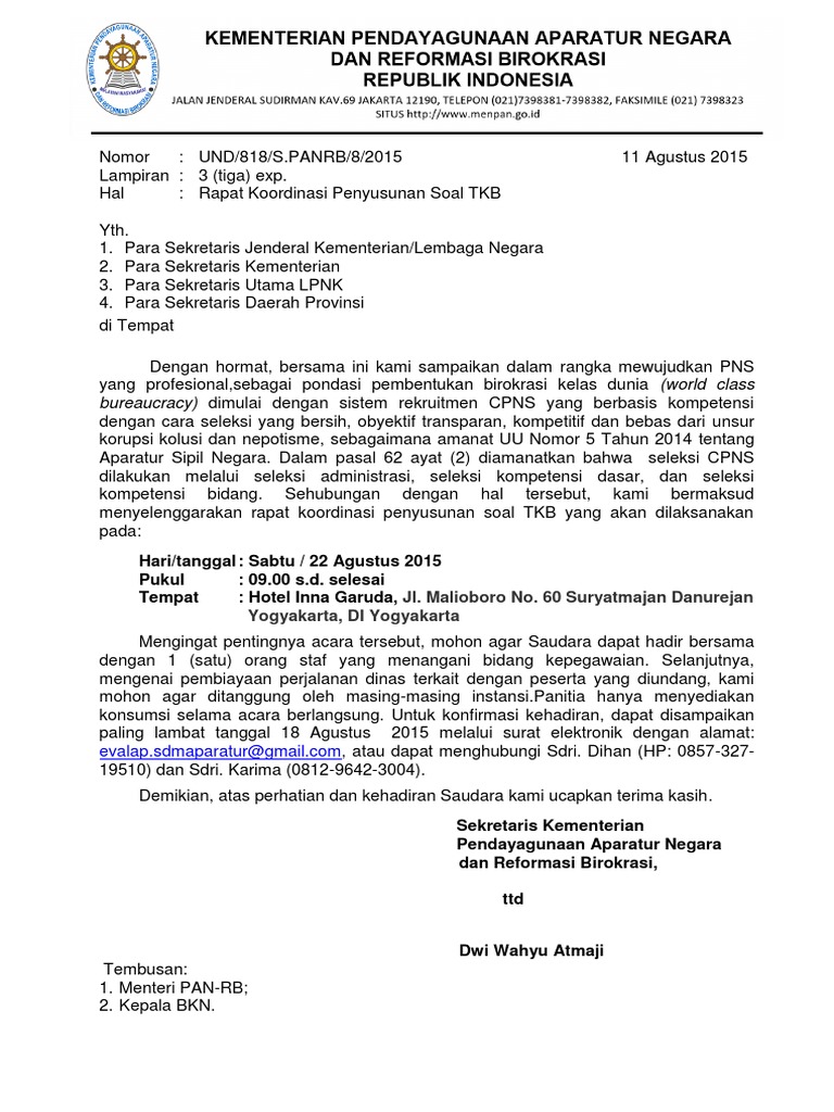 Undangan Rakor Penyusunan Soal TKB | PDF