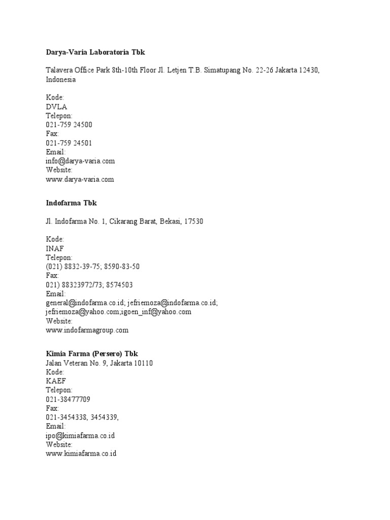Daftar Persh Farmasi Indonesia 1 | PDF | Jakarta | Indonesian People