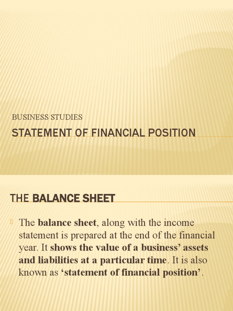 Statement of Financial Position: Business Studies | PDF | Balance Sheet ...