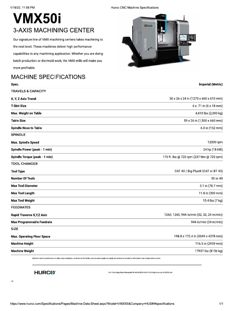CNC Milling Machine Data Sheet | PDF