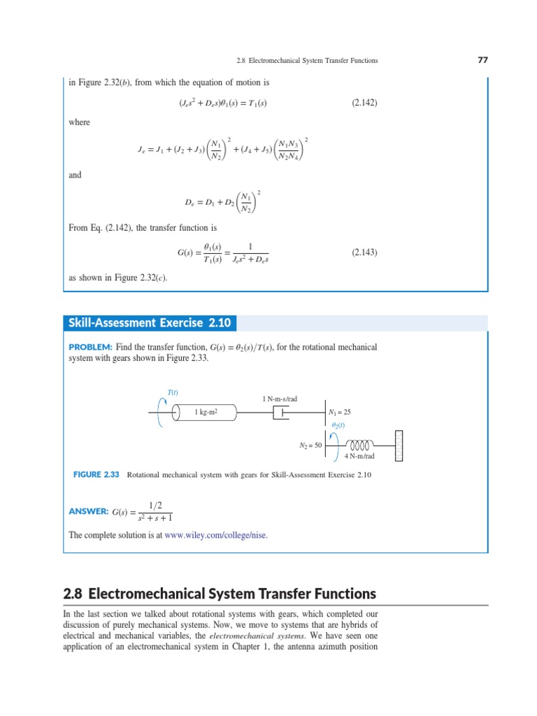 Transfer Functions of Electromechanical Systems: Derivation of the ...