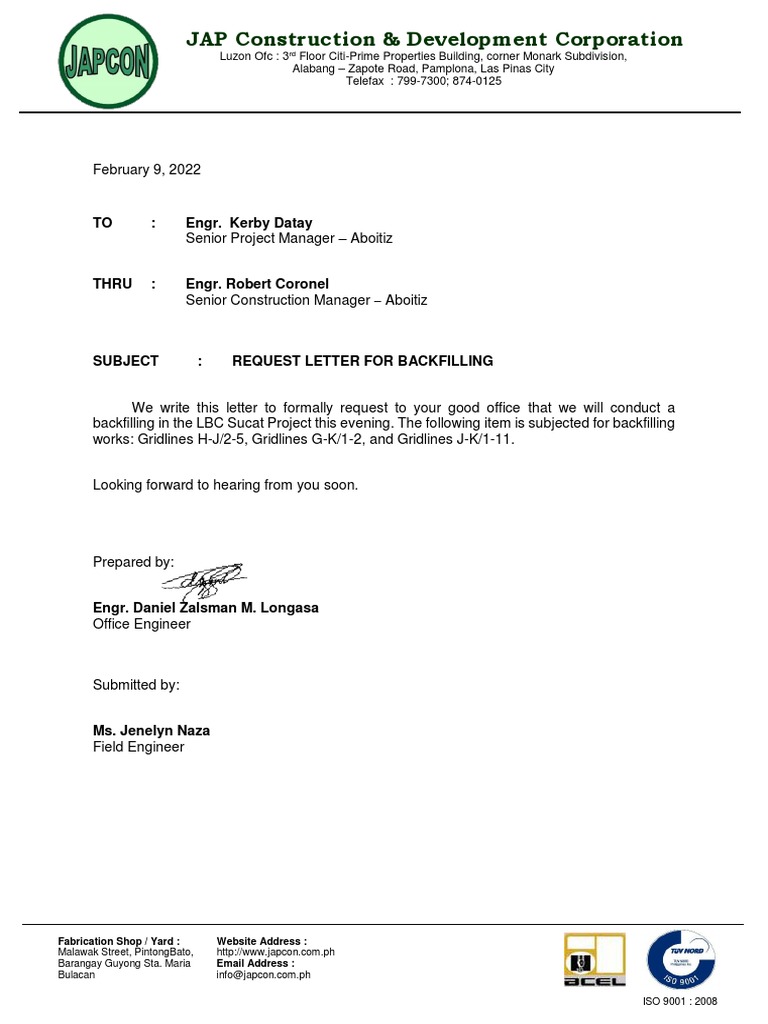 Request Letter - Backfilling Feb 9 | PDF