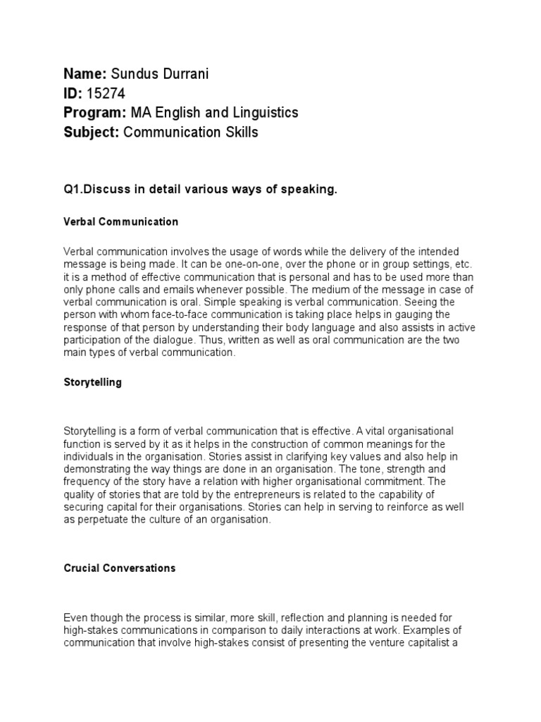 Name: Sundus Durrani ID: 15274 Program: MA English and Linguistics ...