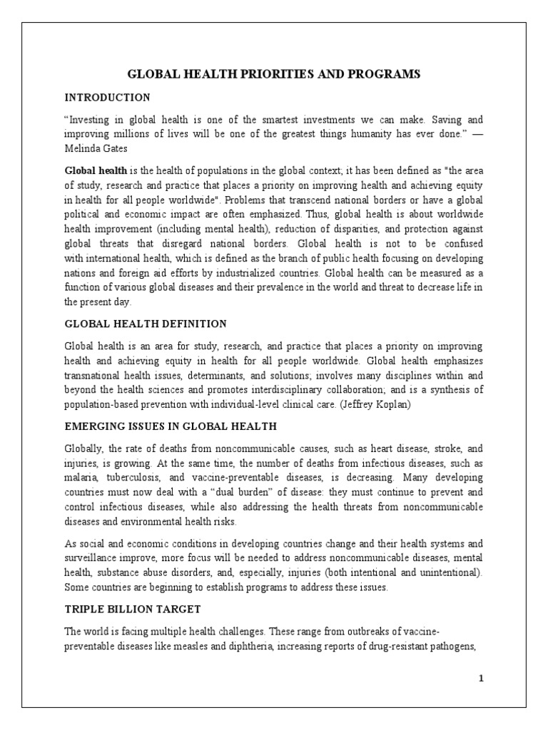 Global Health Priorities and Programs | PDF | Non Communicable Disease ...