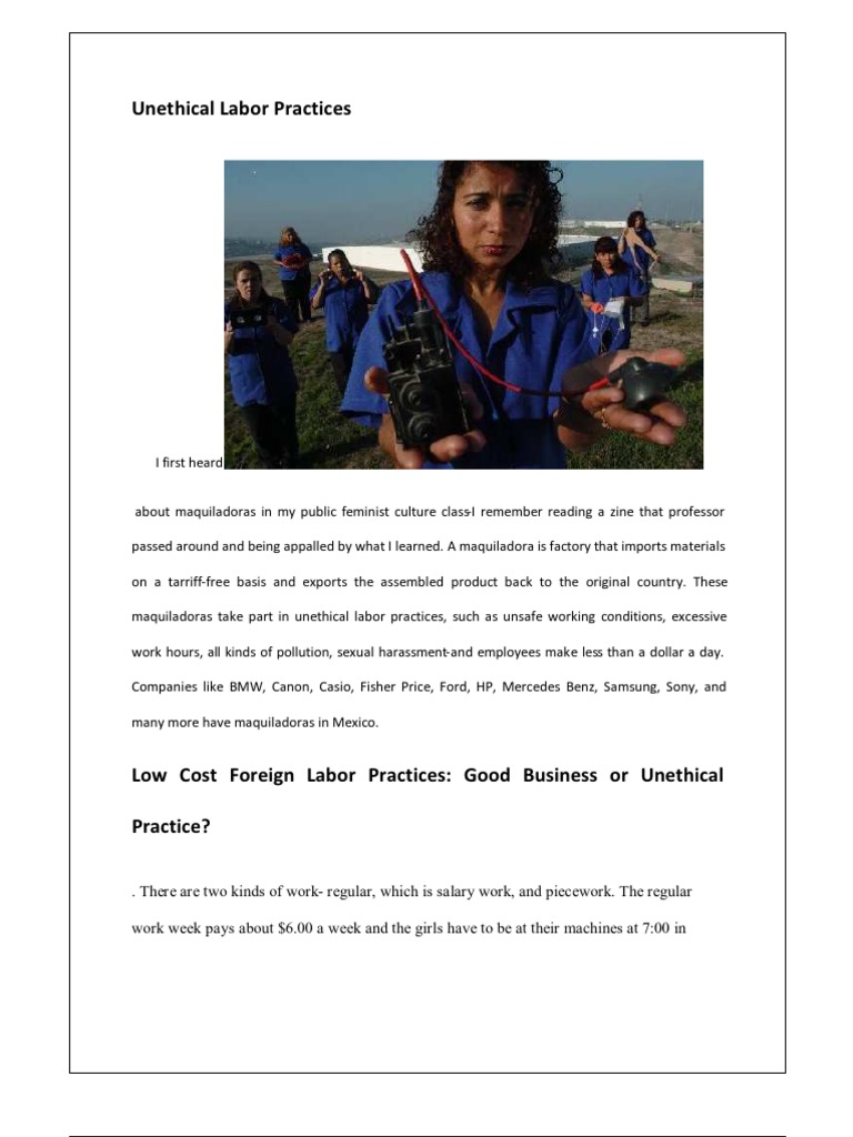 Unethical Labor Practices | PDF | Sweatshop | Employment