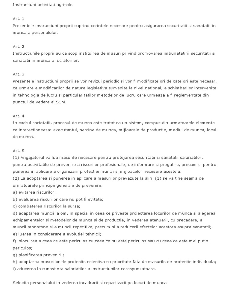 Instructiuni Activitati Agricole | PDF