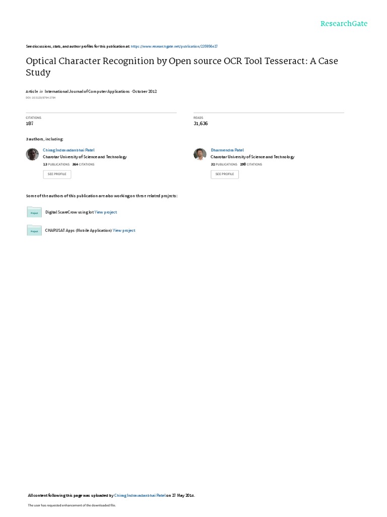 Optical Character Recognition by Open Source OCR Tool Tesseract: A Case ...