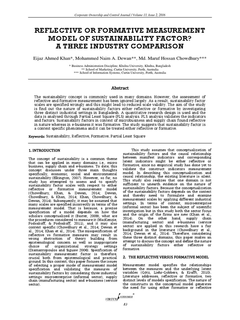 Reflective or Formative Measurement Model of Sustainabilty Factor - A ...