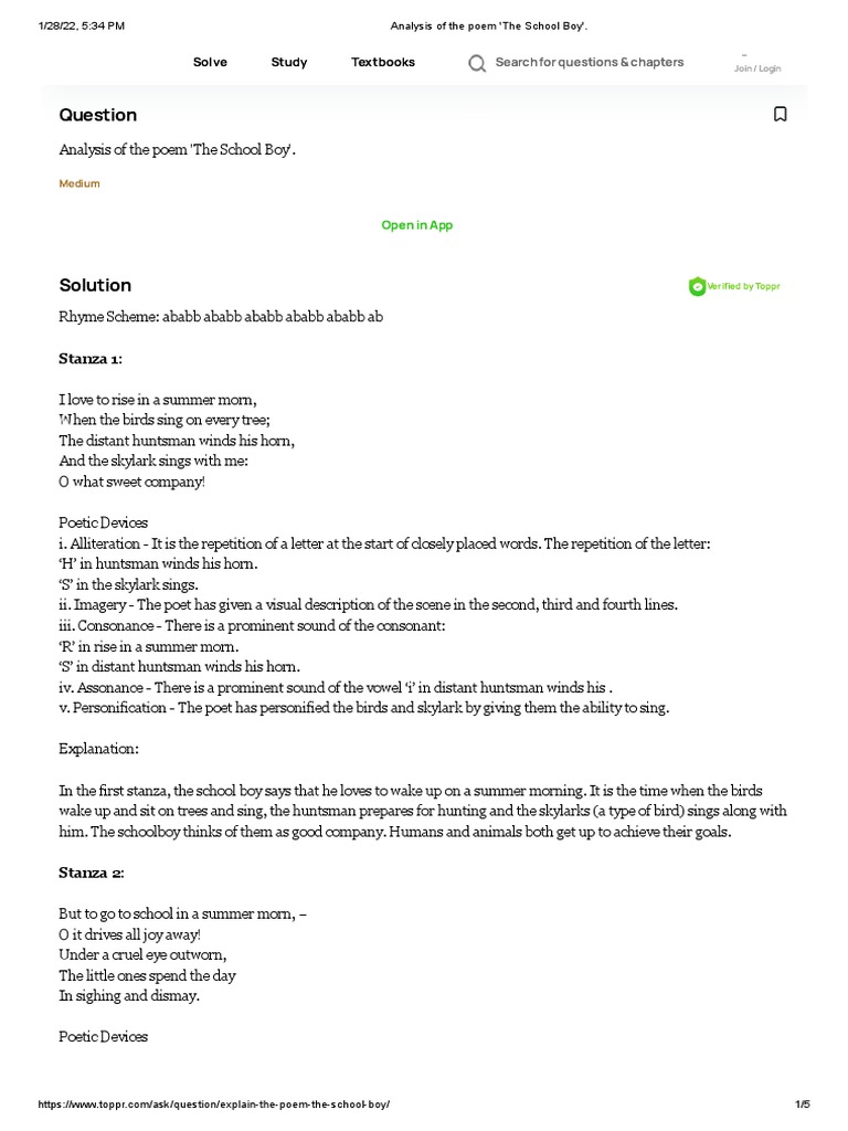 Analysis of The Poem 'The School Boy' | PDF | Poetry