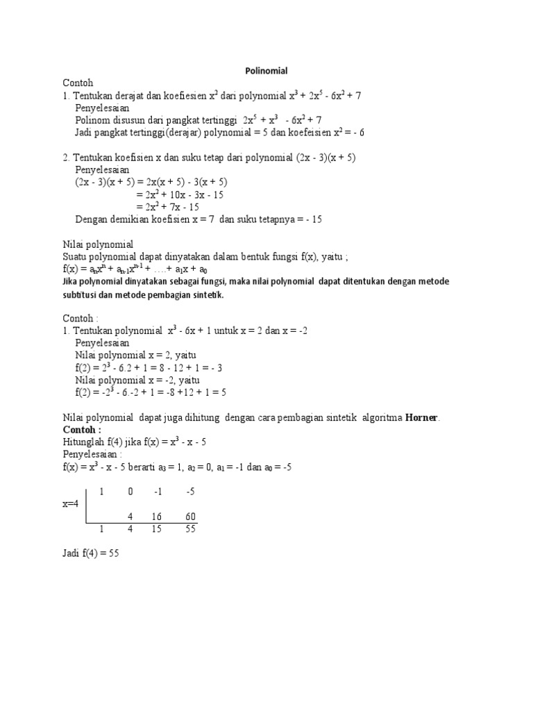 Materi Polinomial 1 | PDF
