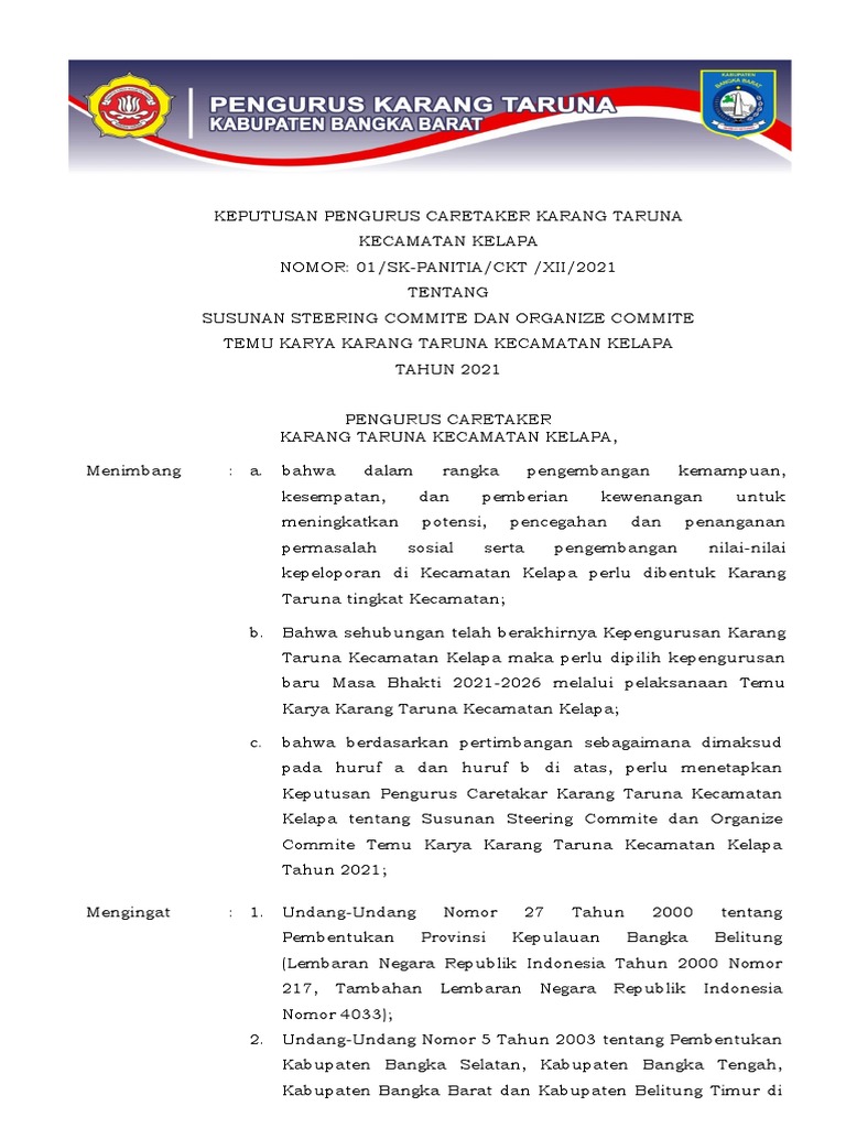 SK Pengurus Caretaker Karang Taruna Kelapa | PDF