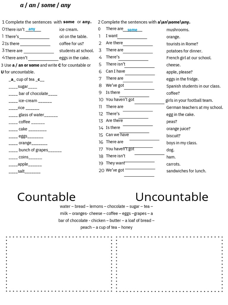 Countable Uncountable: Any Some | PDF | Food And Drink Preparation ...