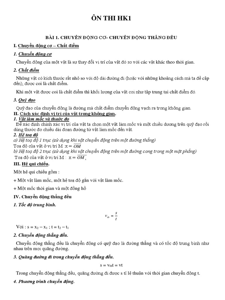 Ôn Thi Hk1 Môn Lý L P 10 | PDF