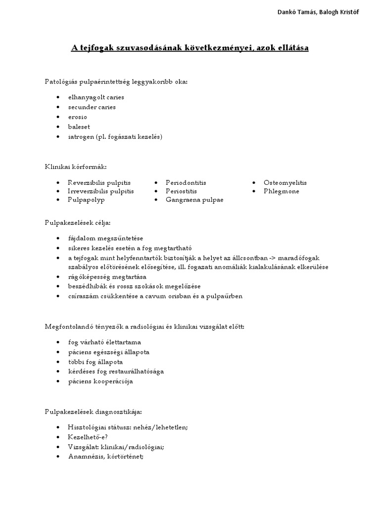 A Tejfogak Szuvasodásának Következményei | PDF