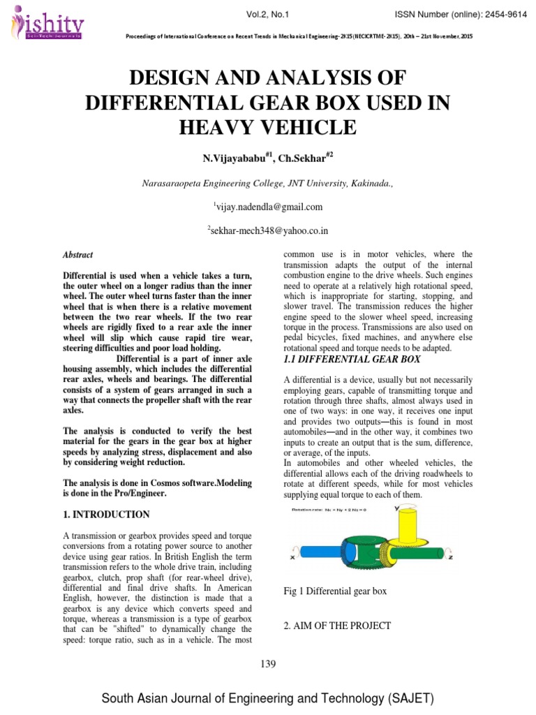 Design and Analysis of Differential Gear Box Used in Heavy Vehicle ...
