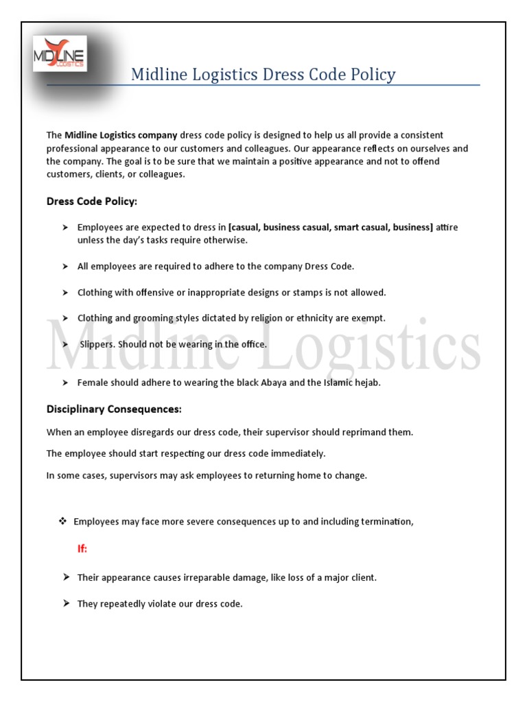 Midline Logistics Dress Code Policy | PDF | Business | Finance & Money ...