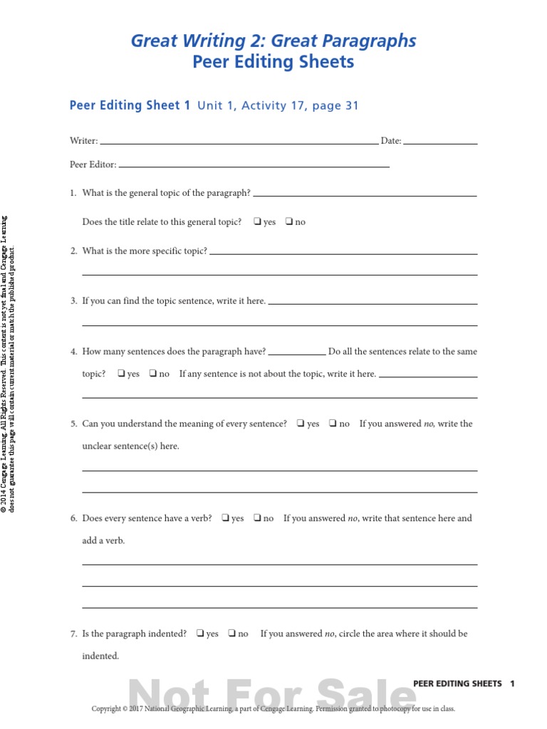 Great Writing 2 - Quizzes Students Peer Editing | PDF | Paragraph | Comma