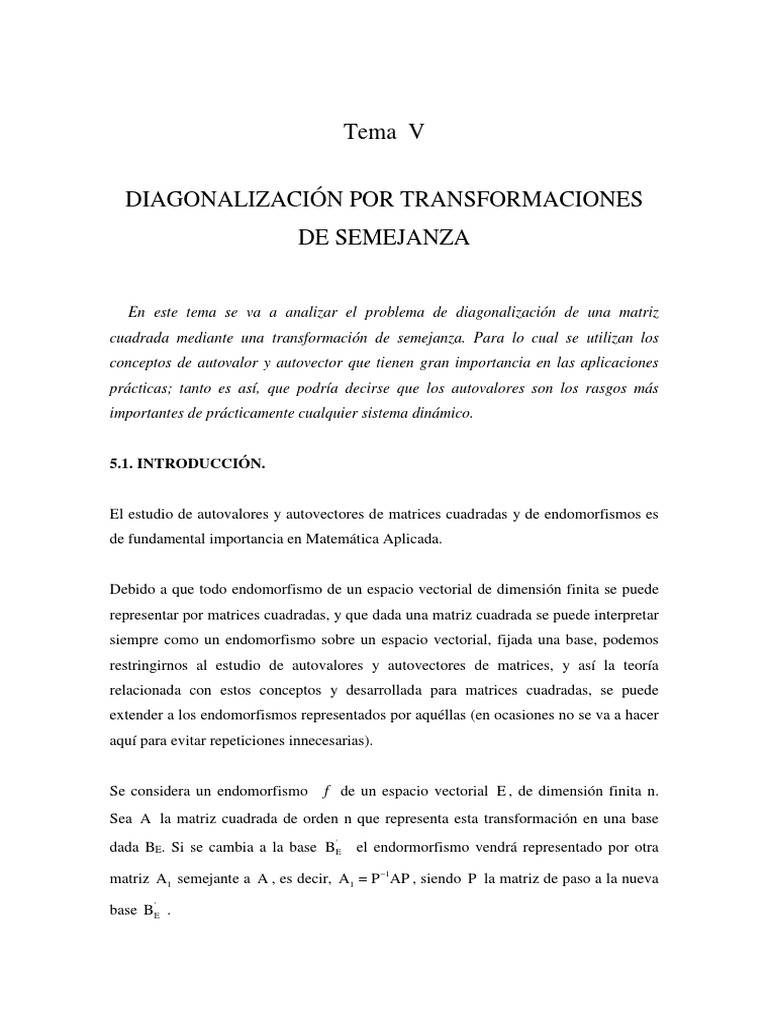 Tema5 Diagonalizacion | PDF | Valores propios y vectores propios | Mapa lineal