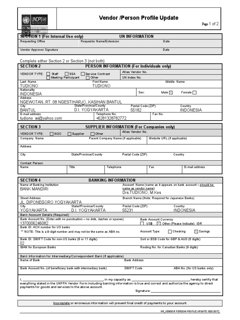 HR - Vendor Person Profile Update 1003.dot) | PDF | Banking | Financial ...