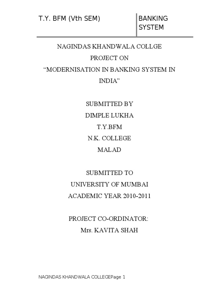 Project On Modernization In Banking System In India Pdf Credit Card