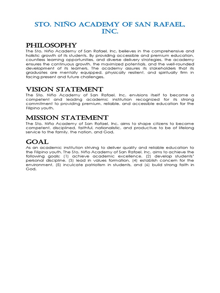 Philosophy: Sto. Niño Academy of San Rafael, Inc | PDF | Career ...