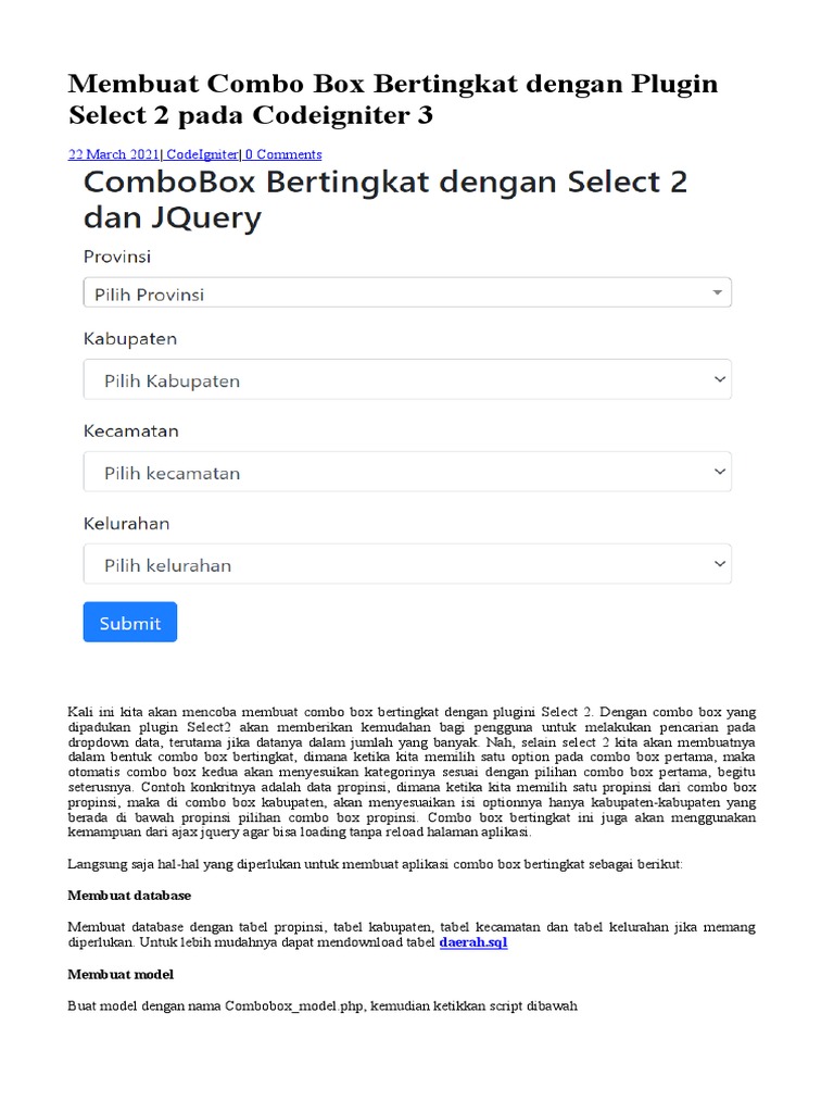 Membuat Combo Box Bertingkat Dengan Plugin Select 2 Pada Codeigniter 3 ...