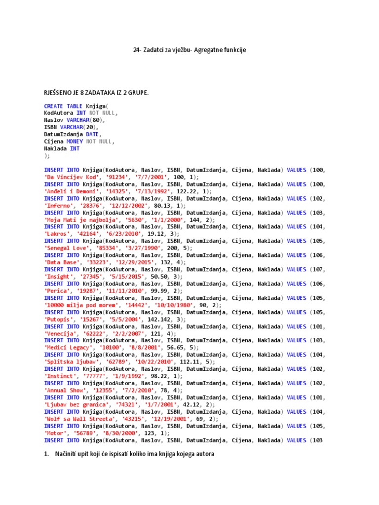 SQL Agregatne Funkcije | PDF