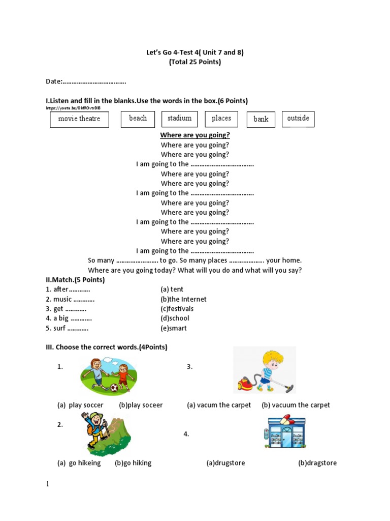 Let's Go 4-Test 4 (Unit 7 and 8) (Total 25 Points) | PDF
