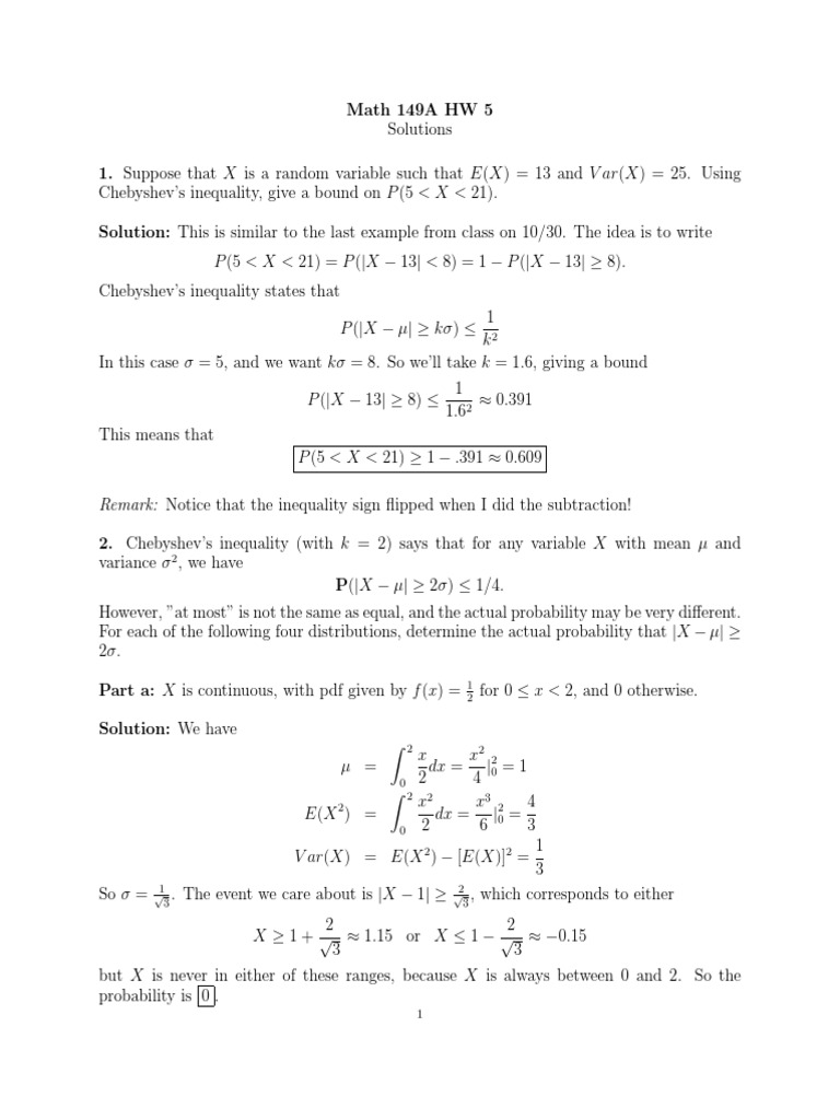 Chebyshev's Inequality Applications | PDF | Probability Density ...