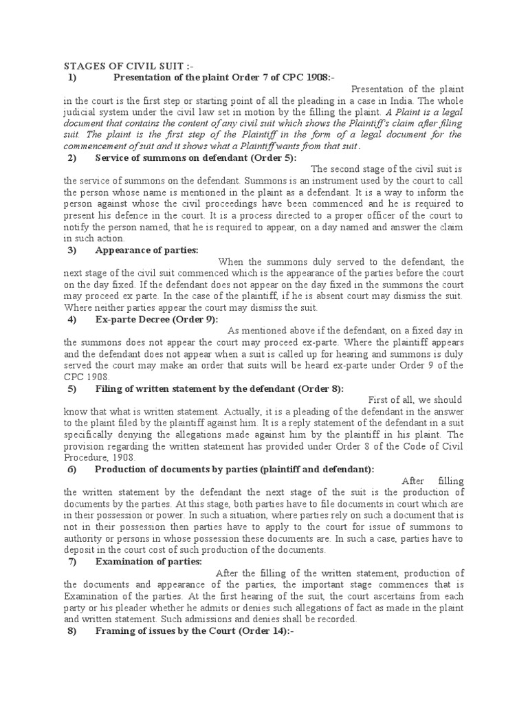 Stages of Civil Suit | PDF | Lawsuit | Witness