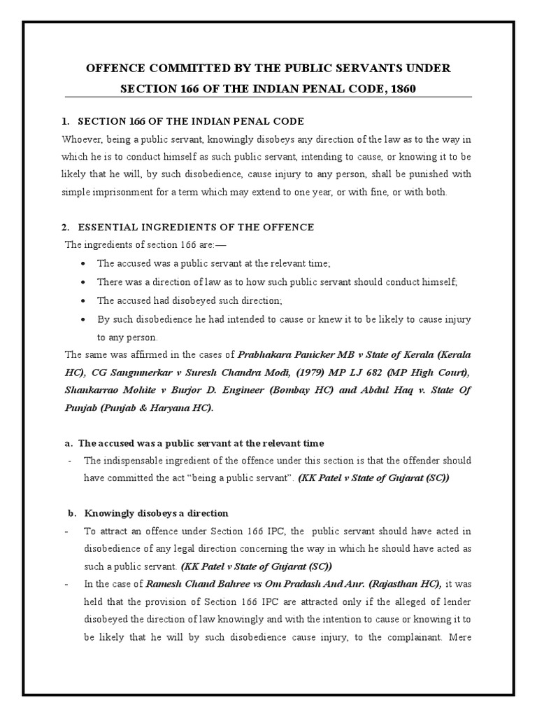 Research Note - Offences Committed by Public Servants Under Section 166 & 167 | PDF | Misconduct ...