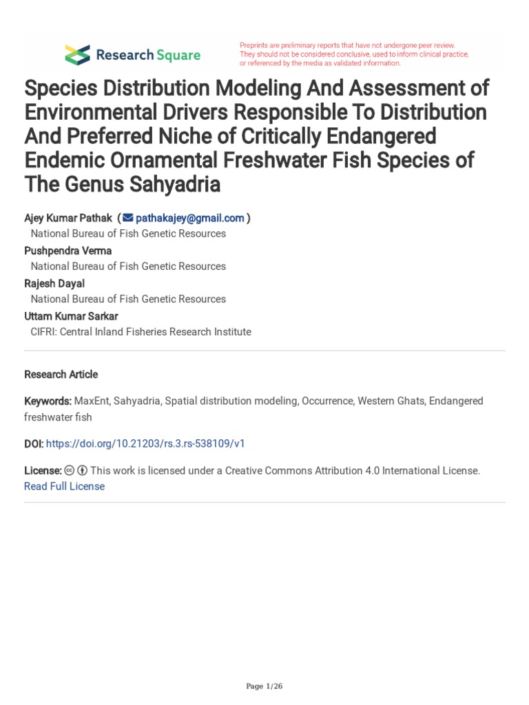 Species Distribution Modeling and Assessment of en | PDF | Conservation ...
