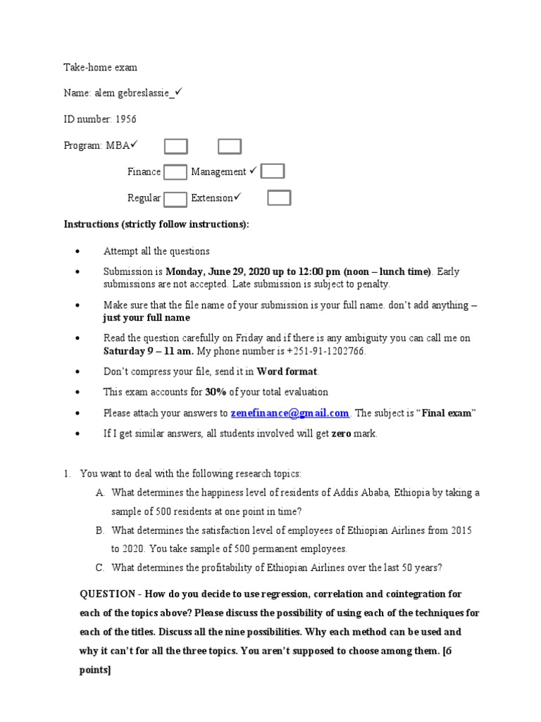 MBA Exam Questions on Regression, Correlation and Determinants | PDF ...