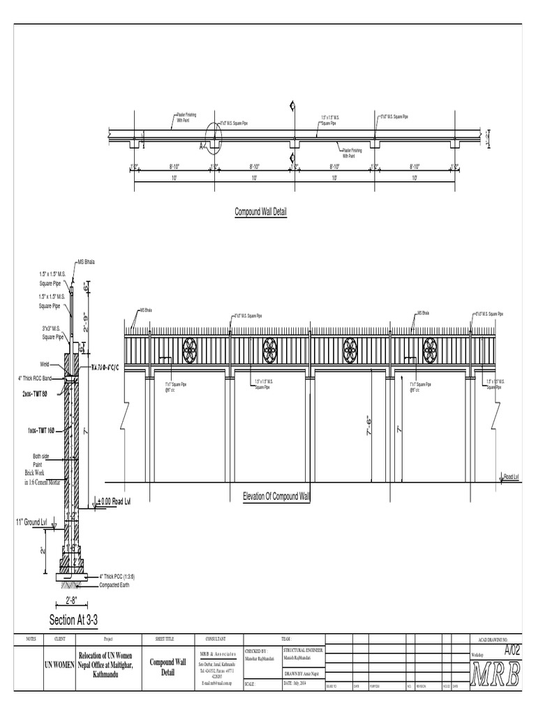 Compound Wall & Entrane Gate Details-Compound Wall & Gate | PDF ...
