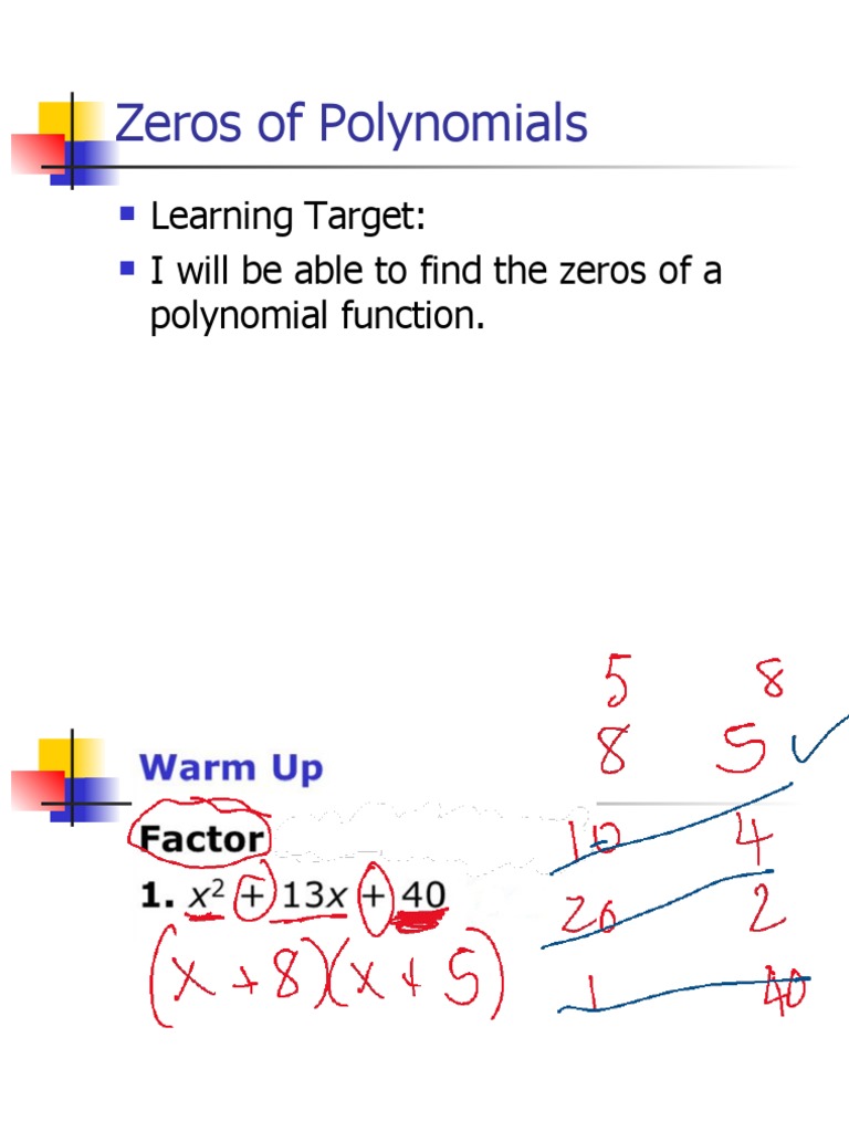 2-4 Zeros of Polynomials | PDF | Zero Of A Function | Polynomial