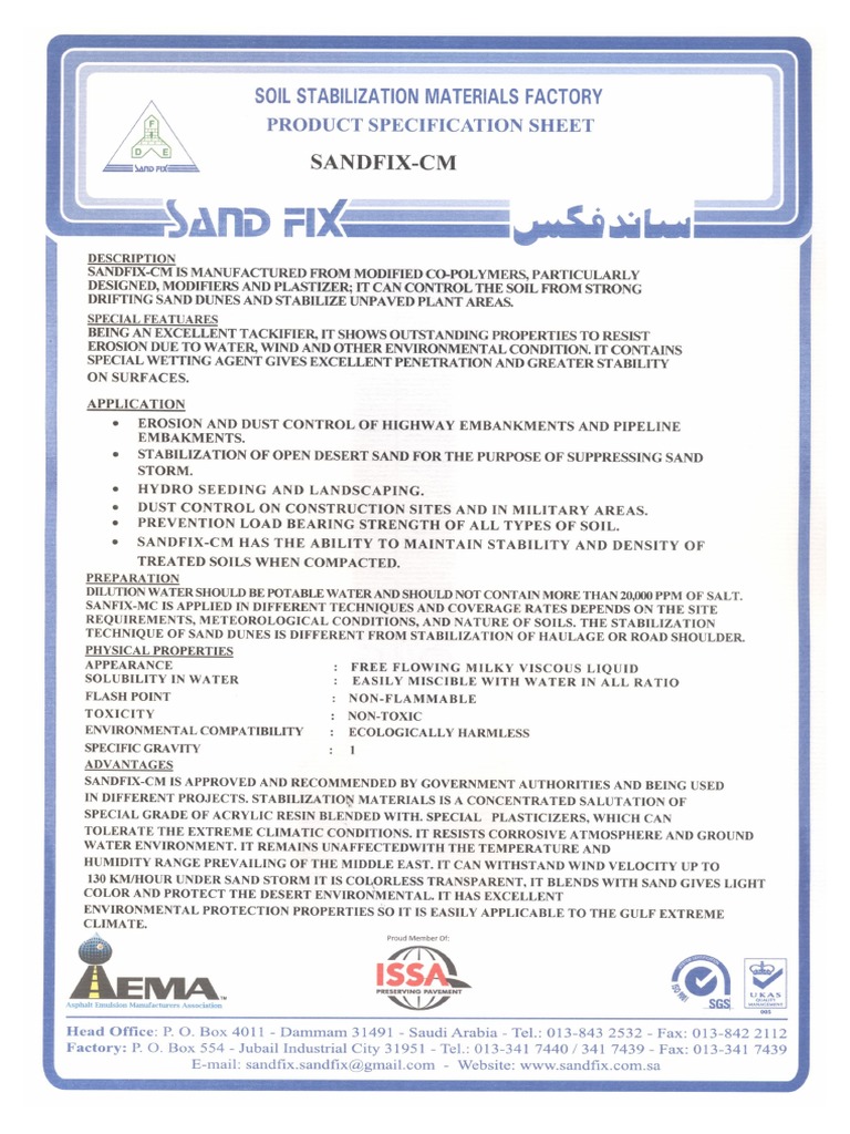 Sandfix-CM Soil Stabilization Compound - TDS | PDF