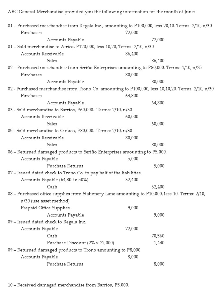 Merchandising Problem 1 Answer | PDF | Accounts Payable | Merchandising