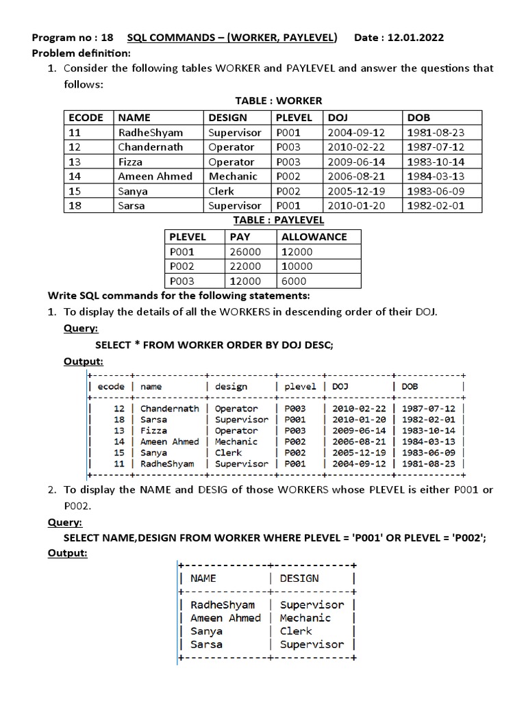18 SQL Commands | PDF | Data Management | Databases