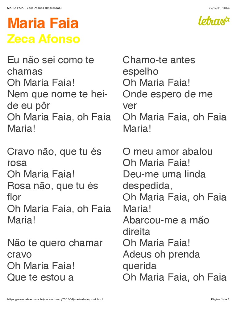 MARIA FAIA - Zeca Afonso (Impressão) | PDF