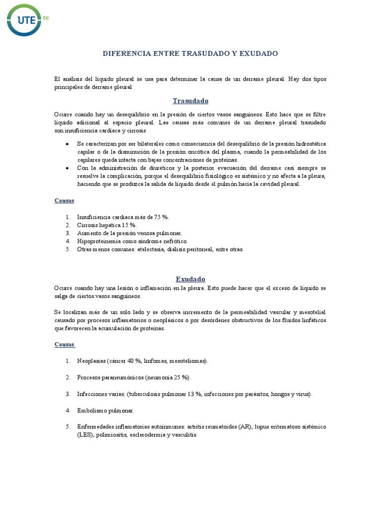 Diferencia Entre Trasudado y Exudado | PDF | Epidemiología | Medicina