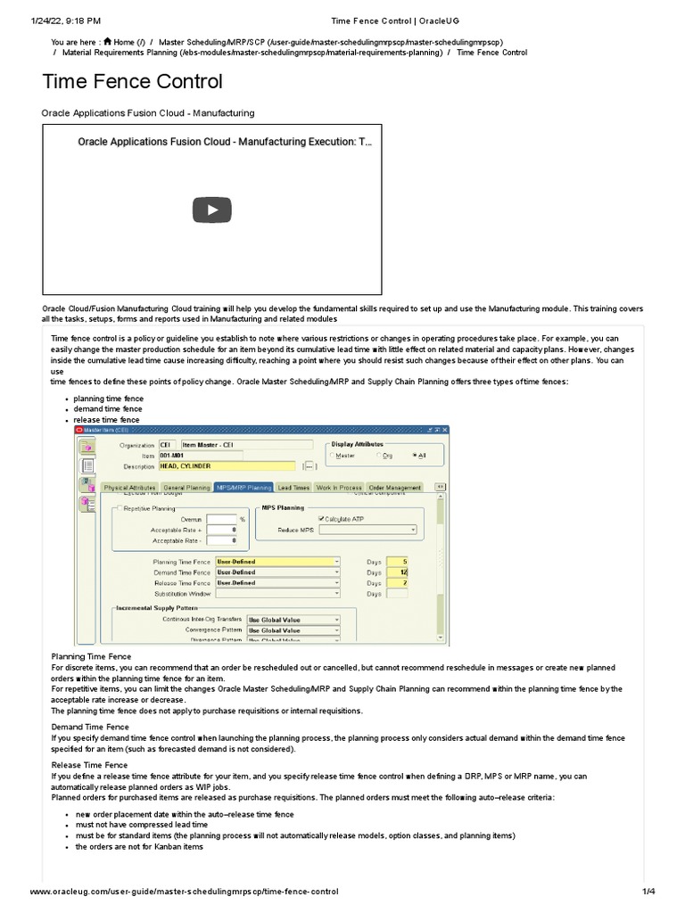 Understanding Time Fence Controls in Oracle Master Scheduling/MRP and ...