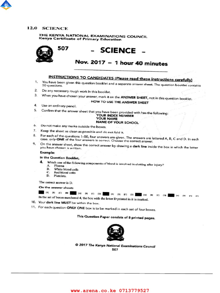 Science Kcpe Exam 2017 | PDF
