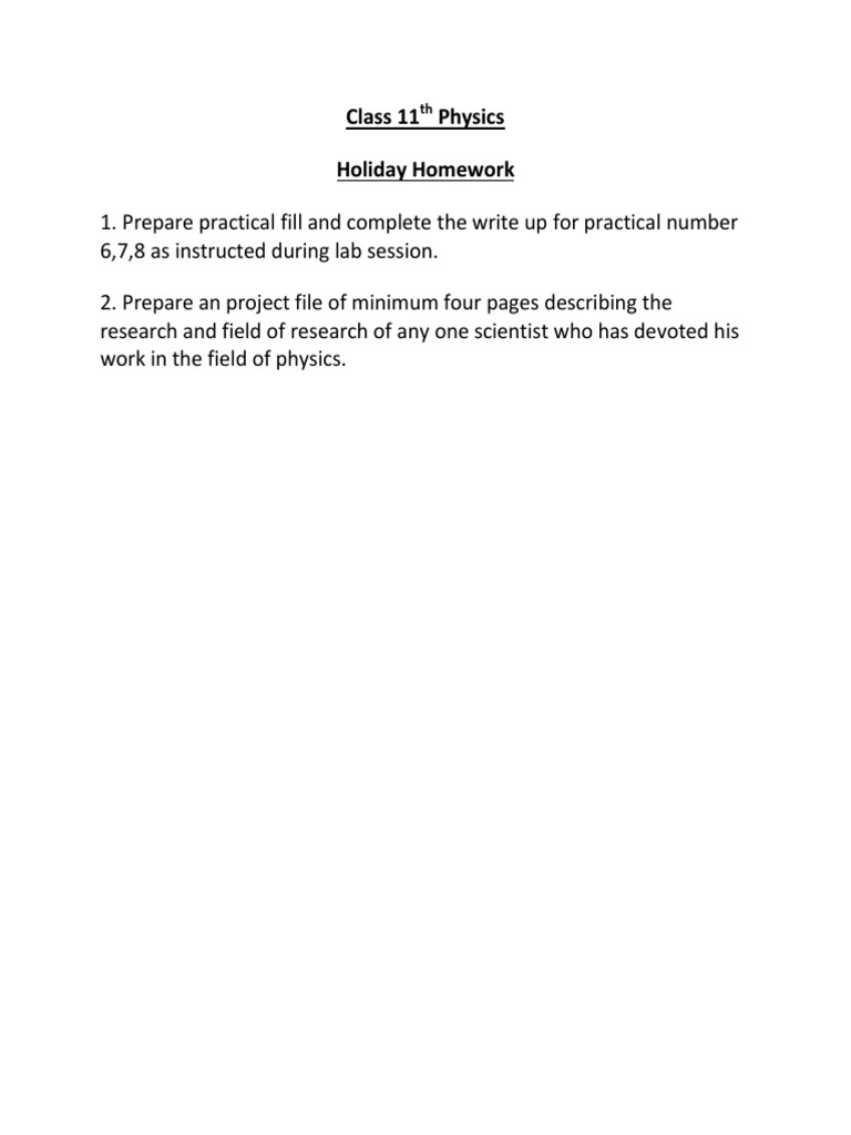 Class 11th Physics Holiday Homework | PDF