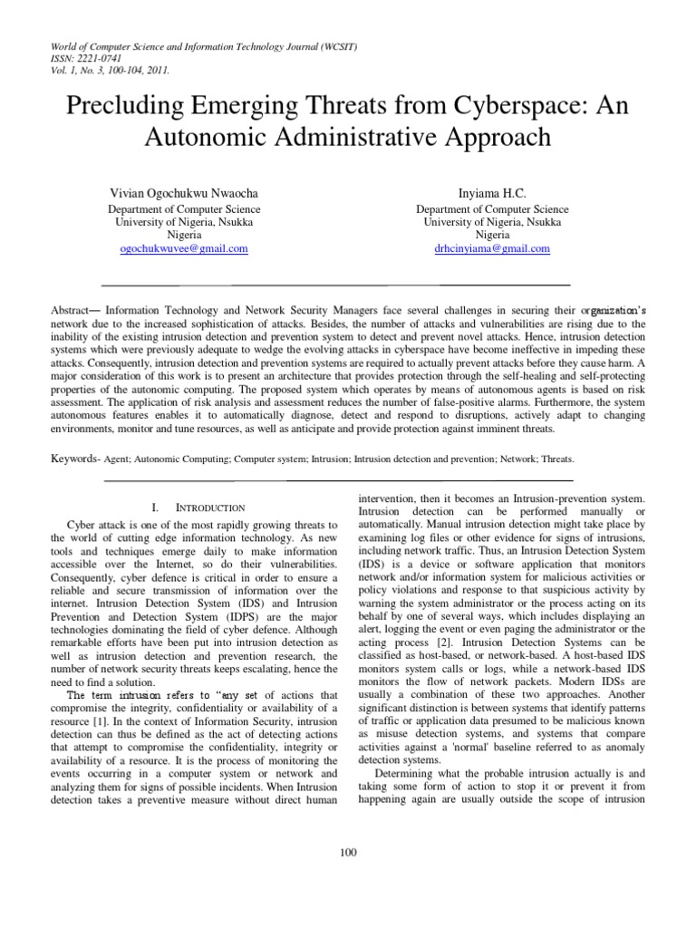 Precluding Emerging Threats From Cyberspace An Autonomic Administrative Approach Download Free 