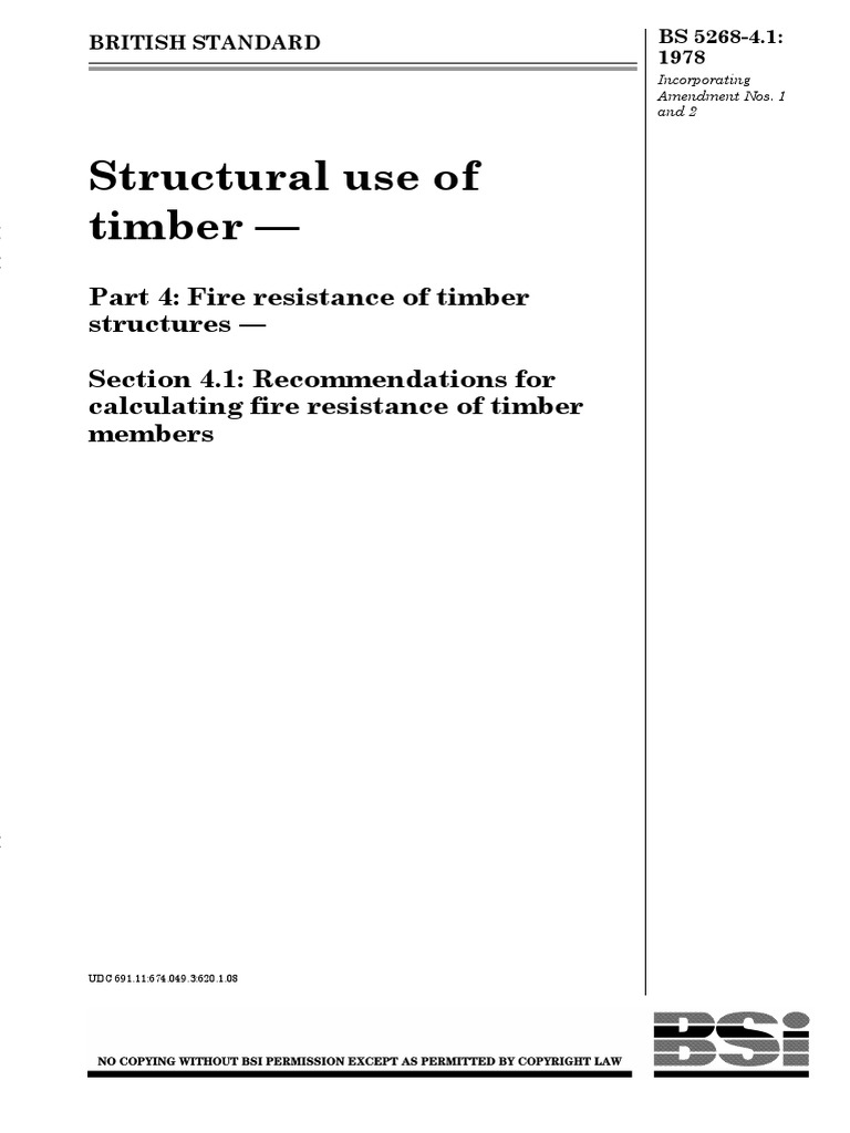 BS 5268-4.1 1978 Structural Use of Timber - Fire Resistance of Timber ...