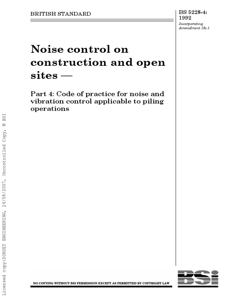 BS 5228-4 1992 Piling Noise & Vibration | PDF | Noise | Deep Foundation